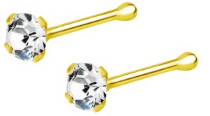 forbidden body jewelry set of 2: 22g 18k gold plated sterling silver cz simulated diamond nose stud, 2.5mm crystal