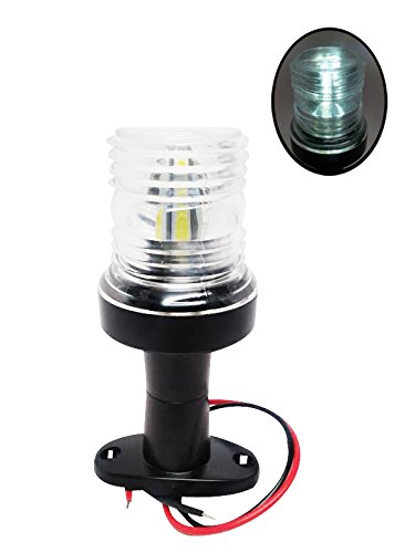 Pactrade Marine 12V Marine Boat Yacht Pontoon Navigation Anchor Light 360 Degrees All Around Nature White LED Splashproof Black Housing USCG Certified Approved (Fixed Base (H=5.5"))