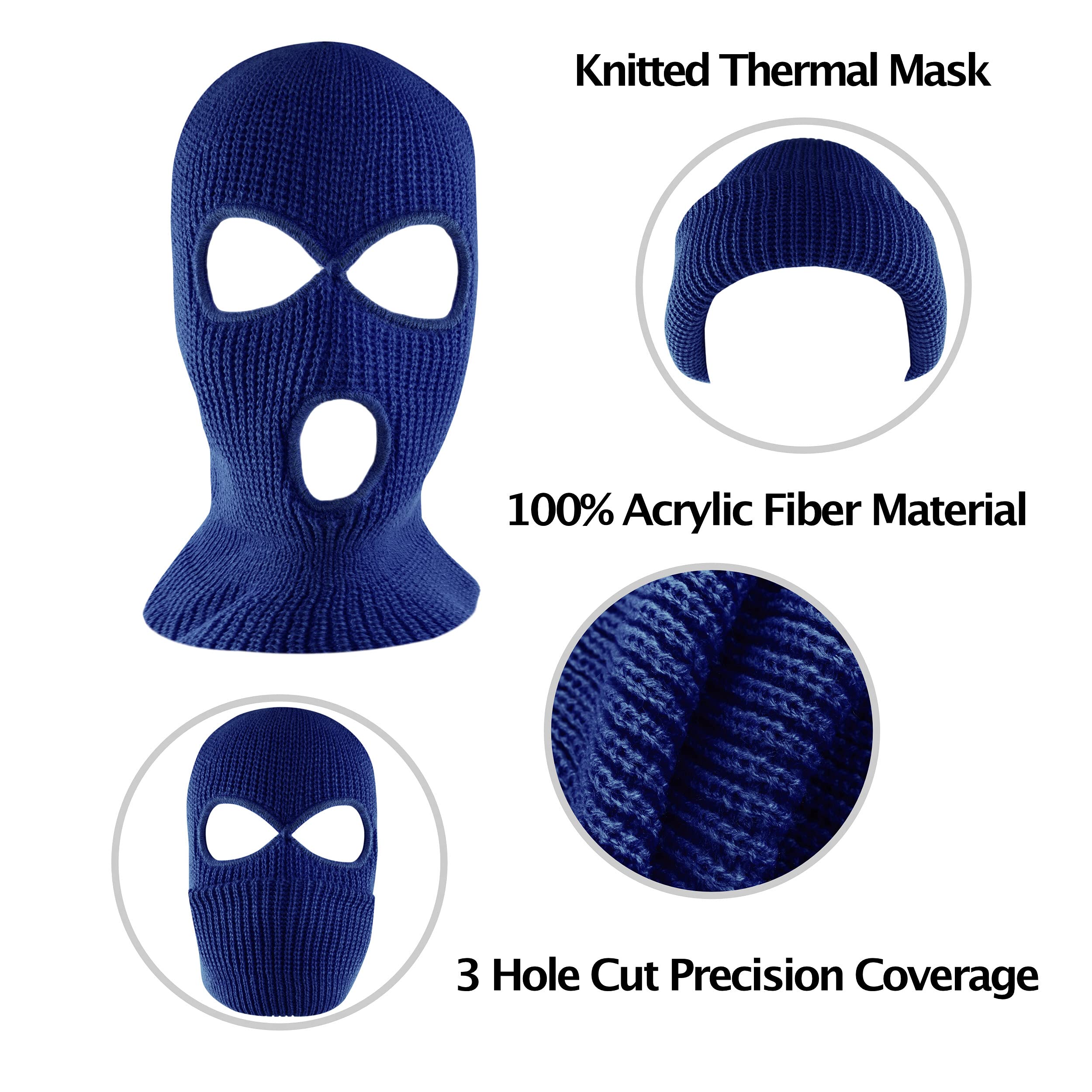 Knit Sew Acrylic Outdoor Full Face Cover Thermal Ski Mask by Super Z Outlet, Navy Blue, One Size Fits Most