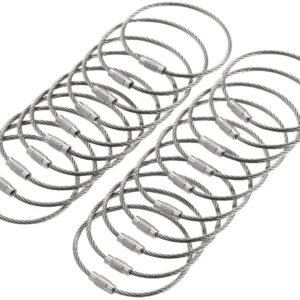 bayite Stainless Steel Wire Keychains 2mm Cable Key Rings Luggage Loops Tag Keepers Heavy Duty Pack of 20 (Cable Length: 6 inches)