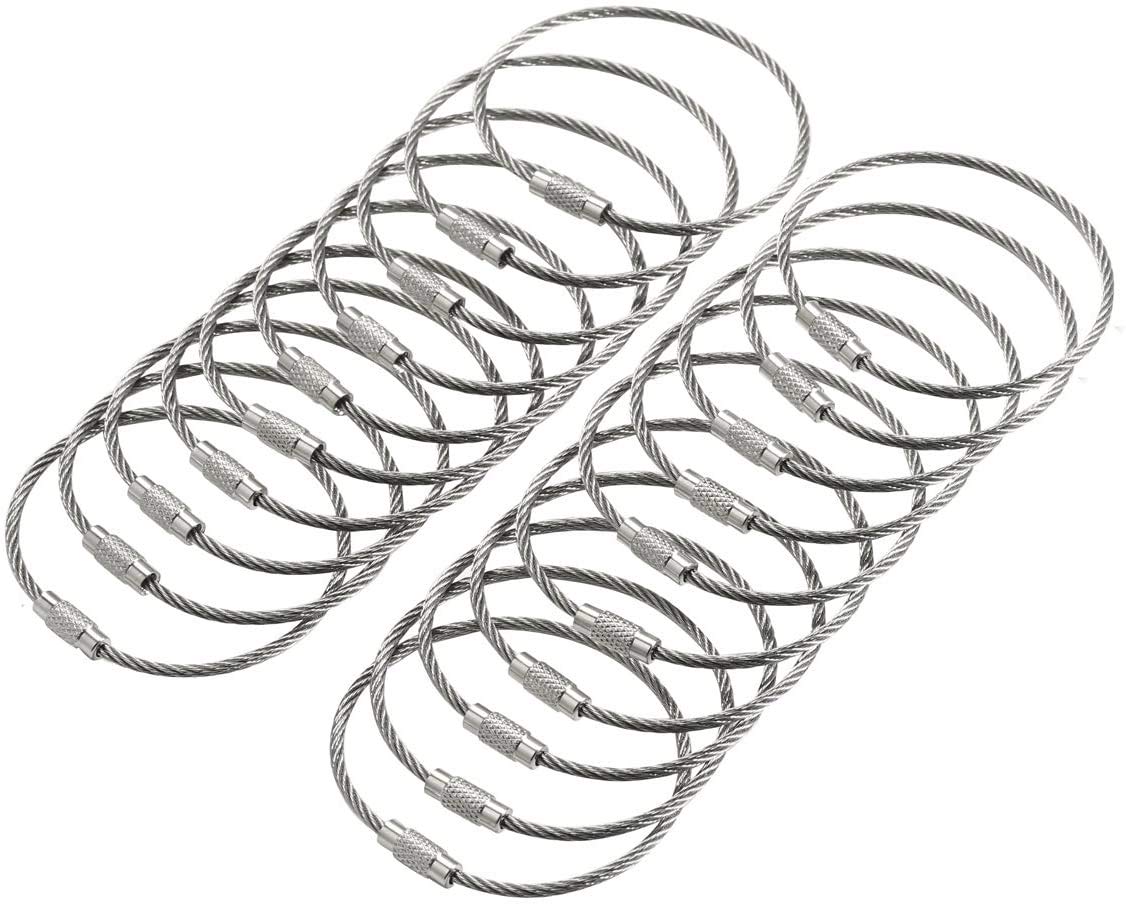 bayite Stainless Steel Wire Keychains 2mm Cable Key Rings Luggage Loops Tag Keepers Heavy Duty Pack of 20 (Cable Length: 6 inches)