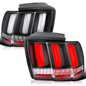 spec-d tuning black housing clear lens sequential led bar tail lights compatible with 1999-2004 ford mustang, left + right pair assembly