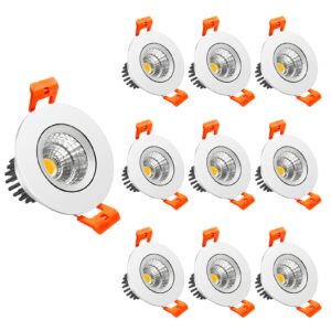 lightingwill 2inch led dimmable downlight, 3w cob recessed ceiling light, daylight white 5500k-6000k, cri80, 25w 220lm halogen bulbs equivalent, white (10 pack)