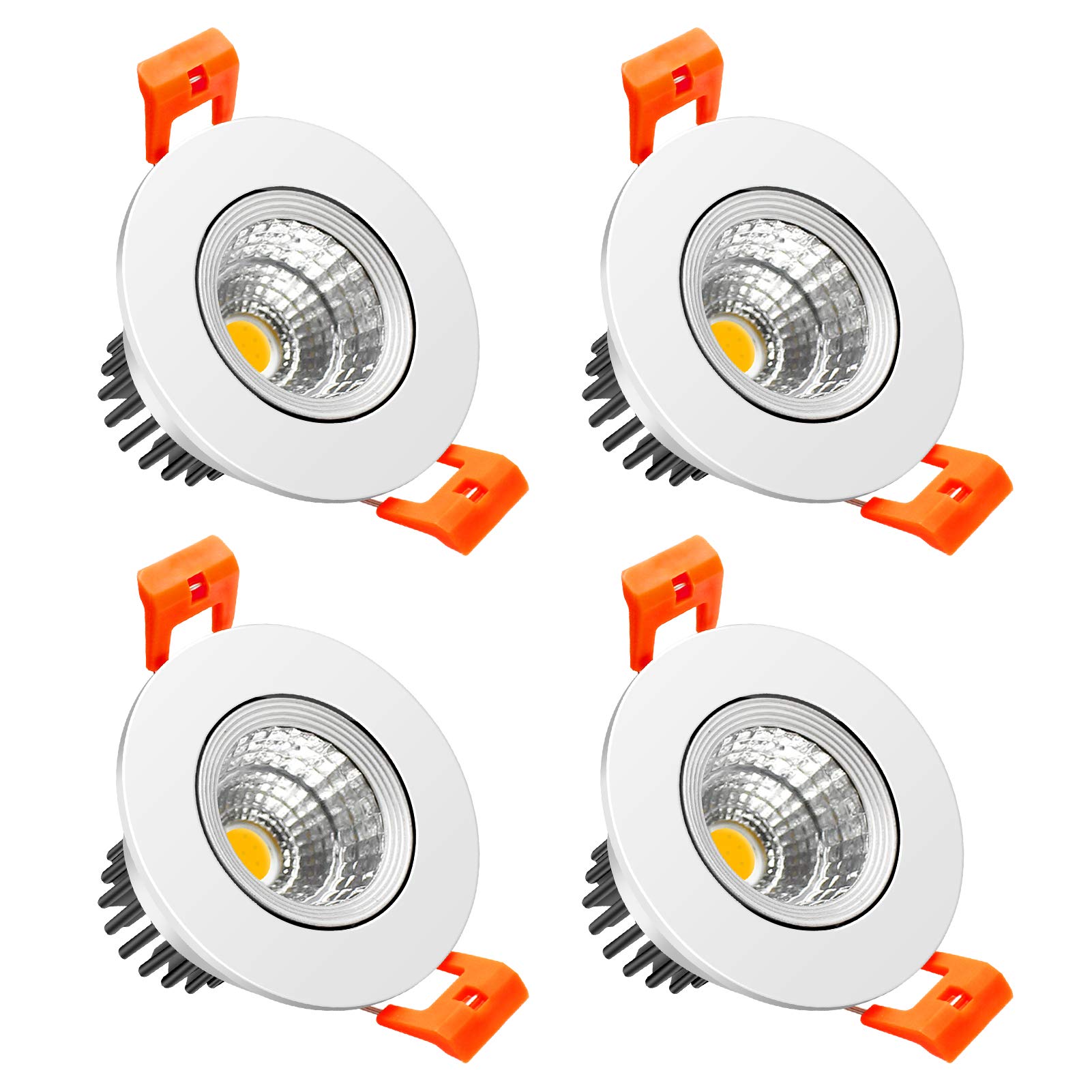 LightingWill 2inch LED Dimmable Downlight, 3W COB Recessed Ceiling Light, Natural White 4000K-4500K, CRI80, 25W 220LM Halogen Bulbs Equivalent, White (4 Pack)