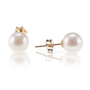 pavoi 18k yellow gold plated sterling silver round stud white simulated shell pearl earrings - 8mm