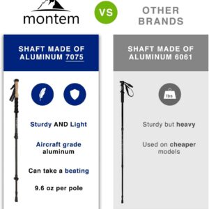 Montem Ultra Strong Trekking, Walking, and Hiking Poles - One Pair (2 Poles) - Collapsible, Lightweight, Quick Locking, and Ultra Durable (Black Matte)