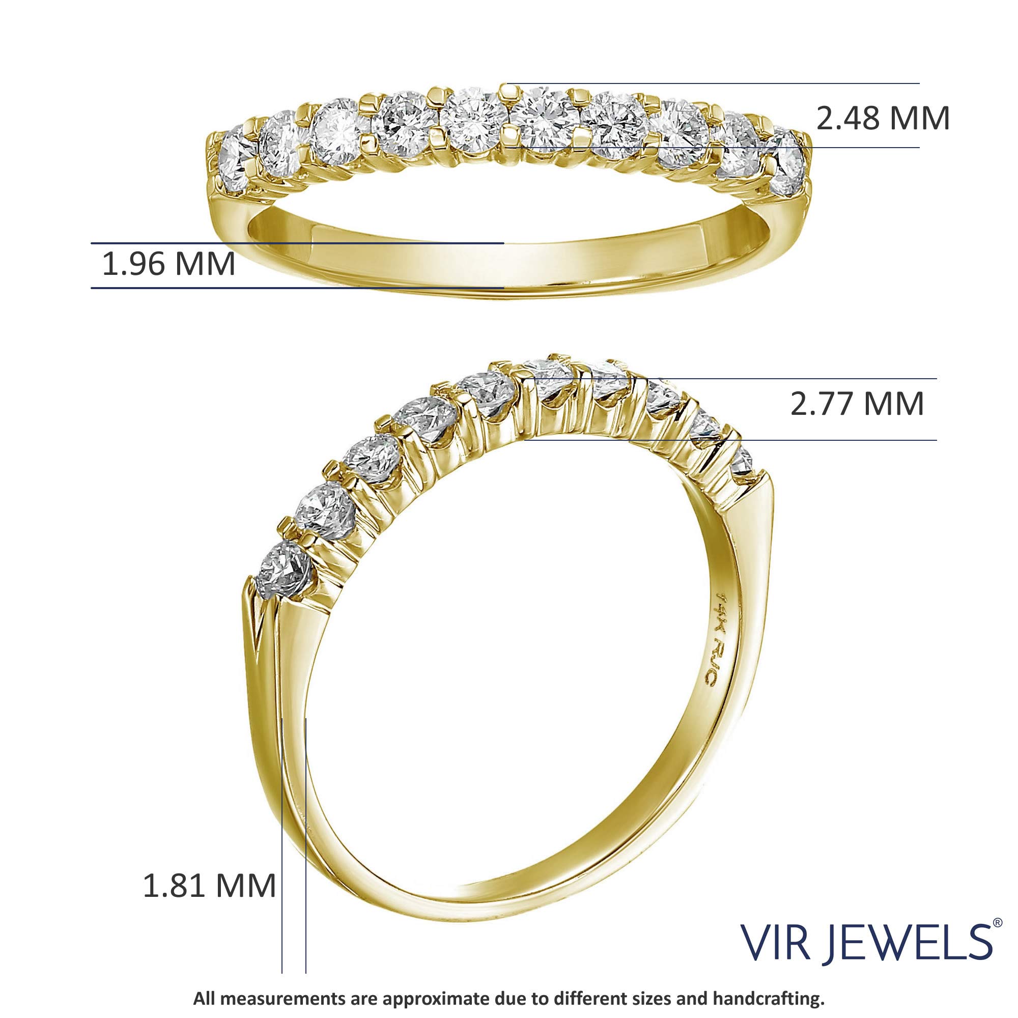 Vir Jewels 1/2 carat (ctw) Diamond Wedding Anniversary Band for Women, Round Diamond Engagement Ring 14K Yellow Gold 10 Stones Prong Set 0.50 cttw I1-I2, Size 8