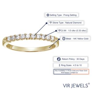 Vir Jewels 1/3 cttw Round Diamond Wedding Band for Women in 14K Yellow Gold, 10 Stones Prong Set, Size 8