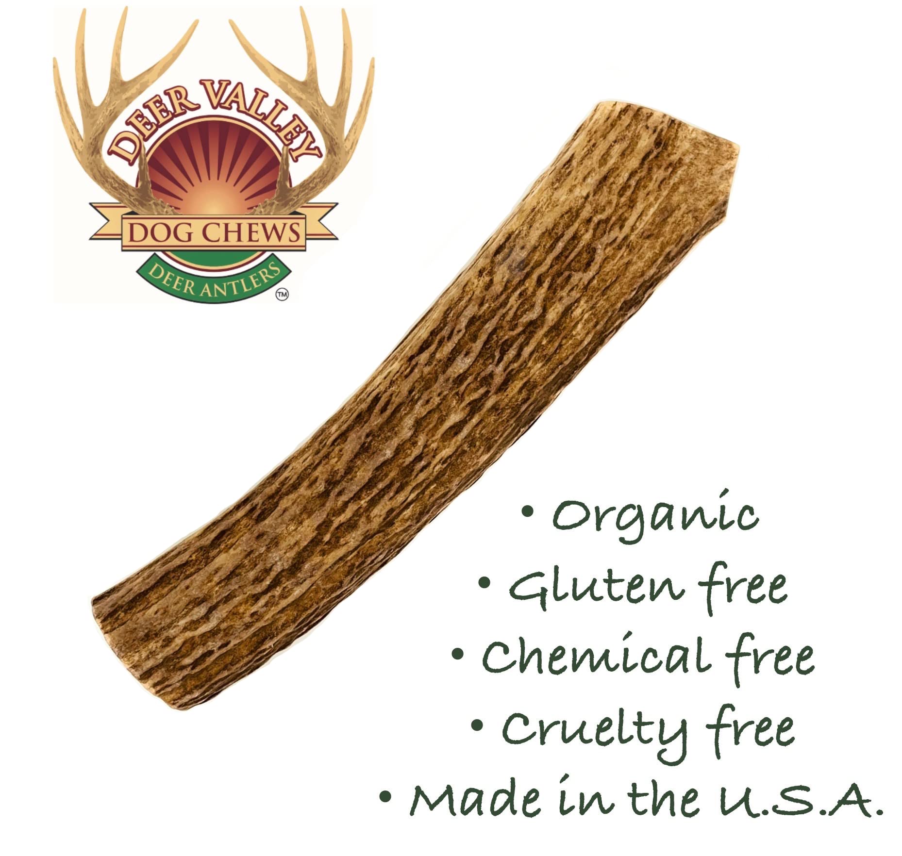 Deer Valley Chews Premium Deer Antler for Dogs - Medium 5-7 Inches Long, 3 Pack - All Natural Dental Treat for Teething and Chewing - Premium Grade, Naturally Shed