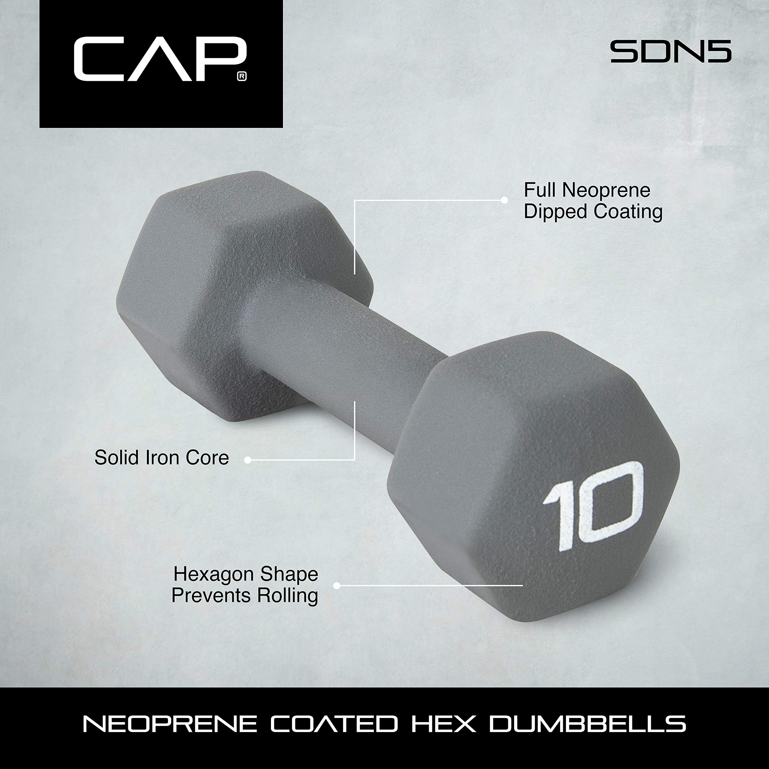 CAP Barbell Neoprene Coated Dumbbell Weight, Single, 10 Lb, Gray