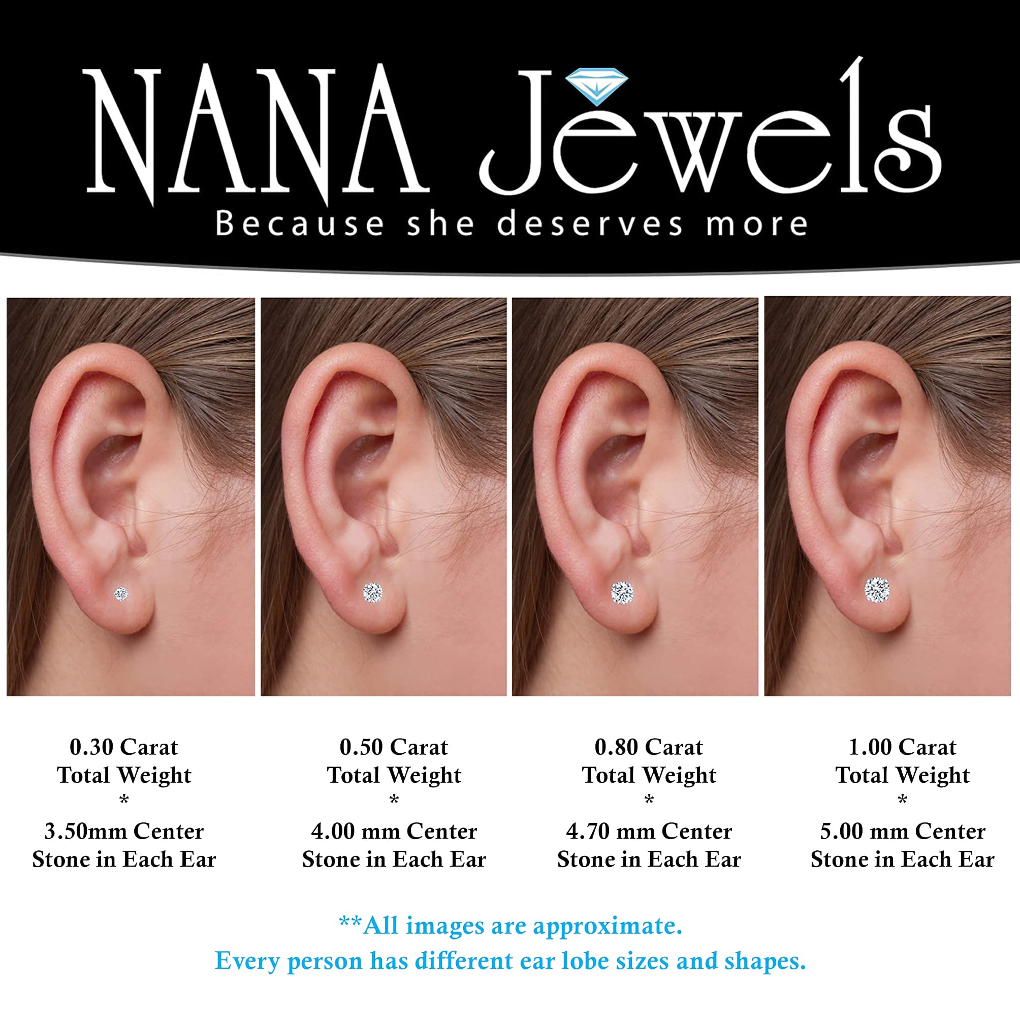 NANA Jewels Jewels Round CZ Stud Earrings SS316 Surgical Steel & Sterling Silver Cubic Zirconia - 10.0mm (8.00cttw) Platinum