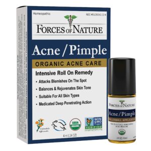 forces of nature natural, organic acne skin care treatment, non gmo, no harmful chemicals, cruelty free - acne & pimple control, clear & balance skin tone, 0.14 fl oz