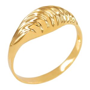 sideways crosses 10k yellow gold glamorous ribbed and domed tapered band style statement ring - size 9