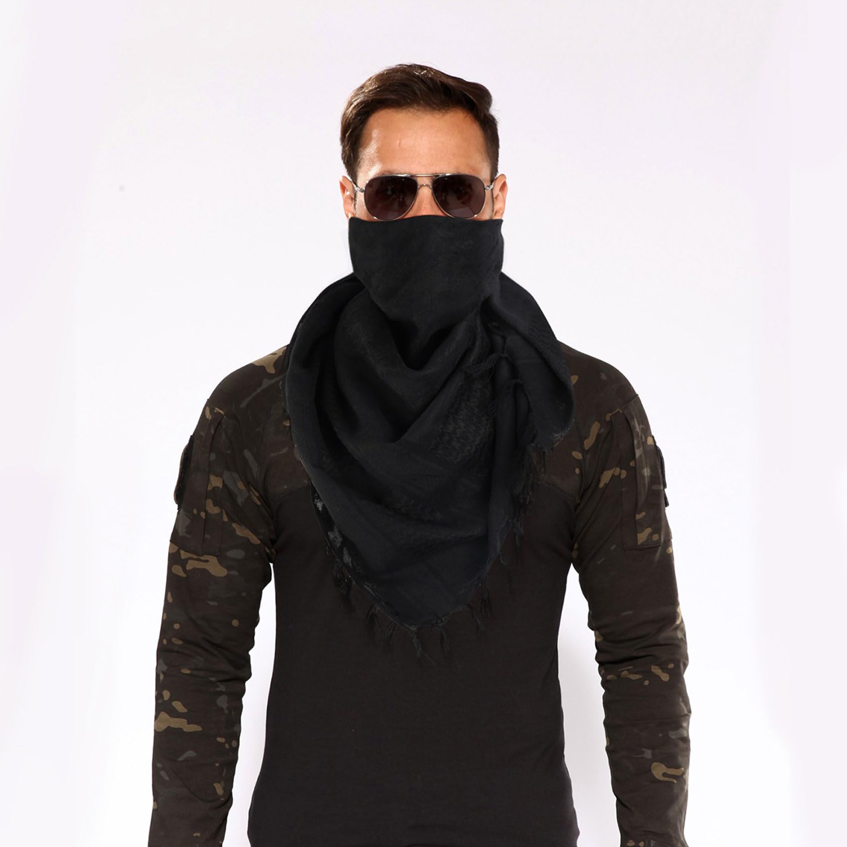 Explore Land Cotton Shemagh Tactical Desert Scarf Wrap (Black)