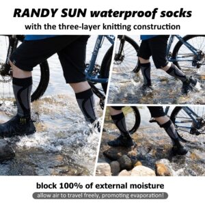 RANDY SUN Waterproof Hiking Socks, [SGS Certified] Cold Weather Fashion Climbing Windproof Socks Cushioned Footed Long-lasting Comfort on the Trail Limit Foot Fatigue Mens Gifts,Grey&Black L