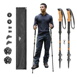 cascade mountain tech trekking poles - aluminum hiking walking sticks with adjustable locks expandable to 54" (set of 2), cork grip, orange