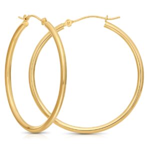 14k gold round polished hoop earrings, (50mm) 2" diameter (yellow gold)