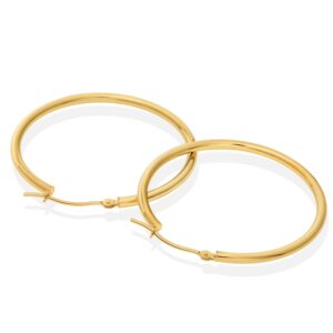 14k Gold Round Polished Hoop Earrings, (50mm) 2" Diameter (Yellow Gold)