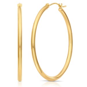 14k Gold Round Polished Hoop Earrings, (50mm) 2" Diameter (Yellow Gold)