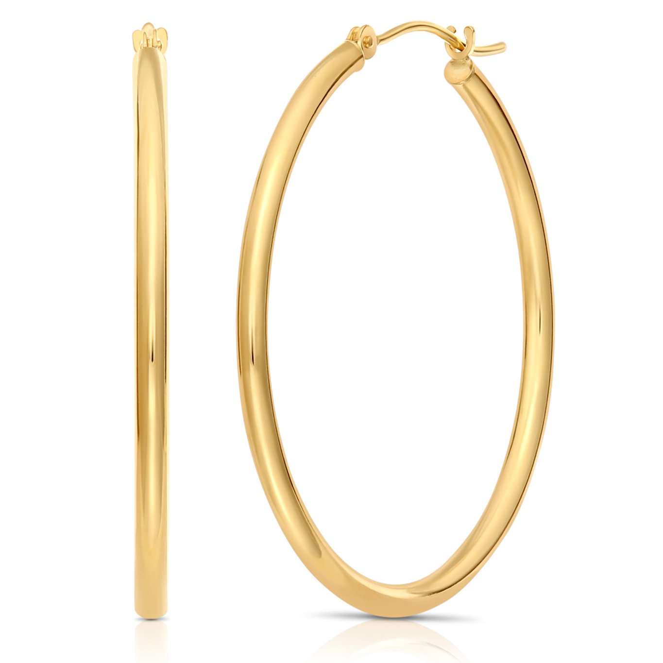 14k Gold Round Polished Hoop Earrings, (50mm) 2" Diameter (Yellow Gold)