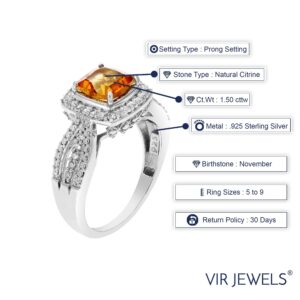 VIR JEWELS 1.50 cttw Pick Your Birthstone Gemstone 7 MM Cushion Ring .925 Sterling Silver Created Citrine Size 7