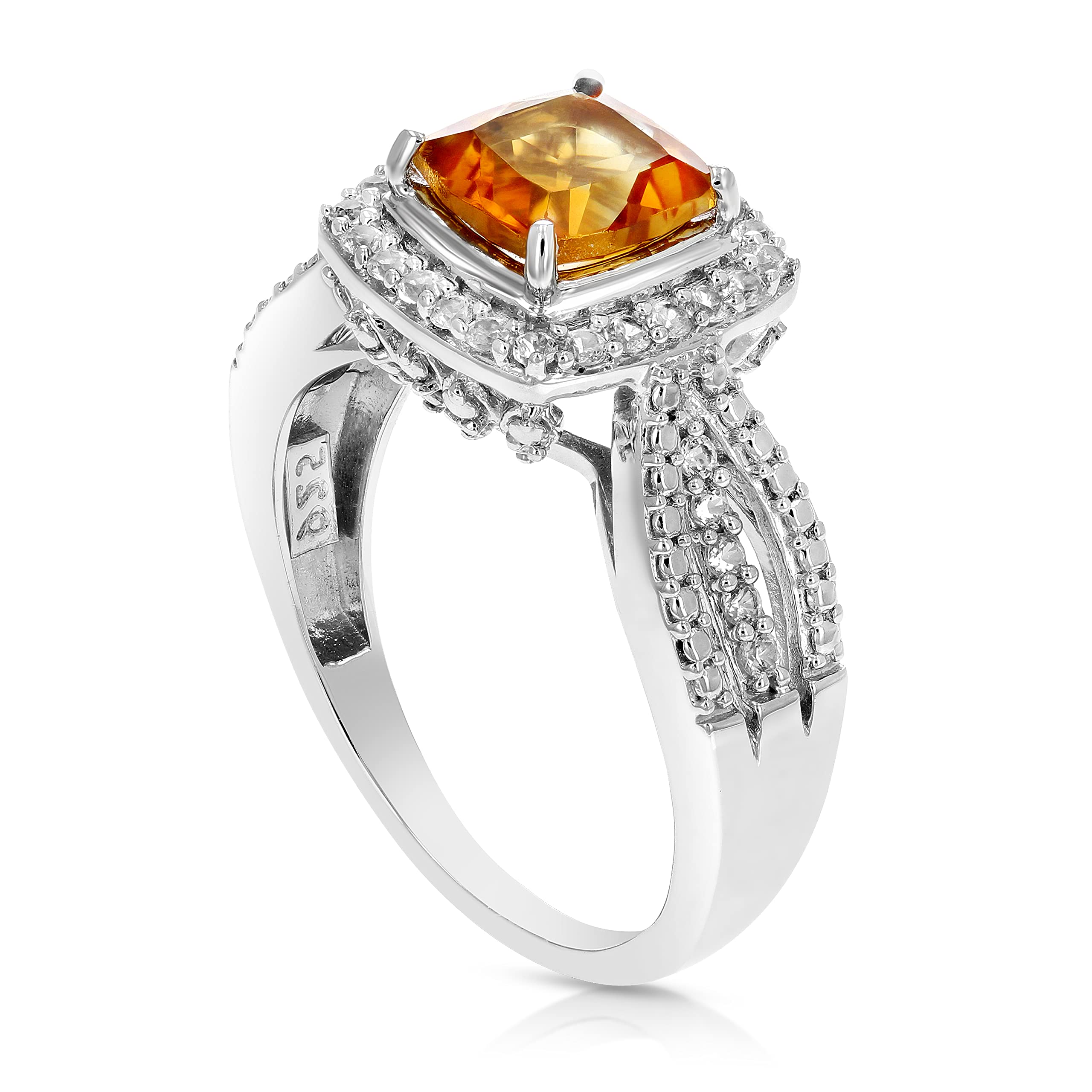 VIR JEWELS 1.50 cttw Pick Your Birthstone Gemstone 7 MM Cushion Ring .925 Sterling Silver Created Citrine Size 7