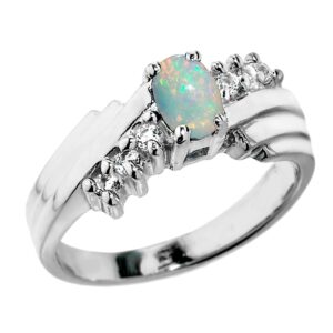 gemstone rings sterling silver white topaz and opal ladies ring (size 12)