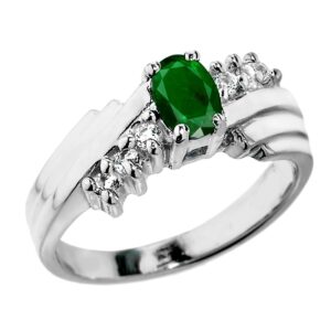 gemstone rings sterling silver white topaz and emerald ladies ring (size 11)