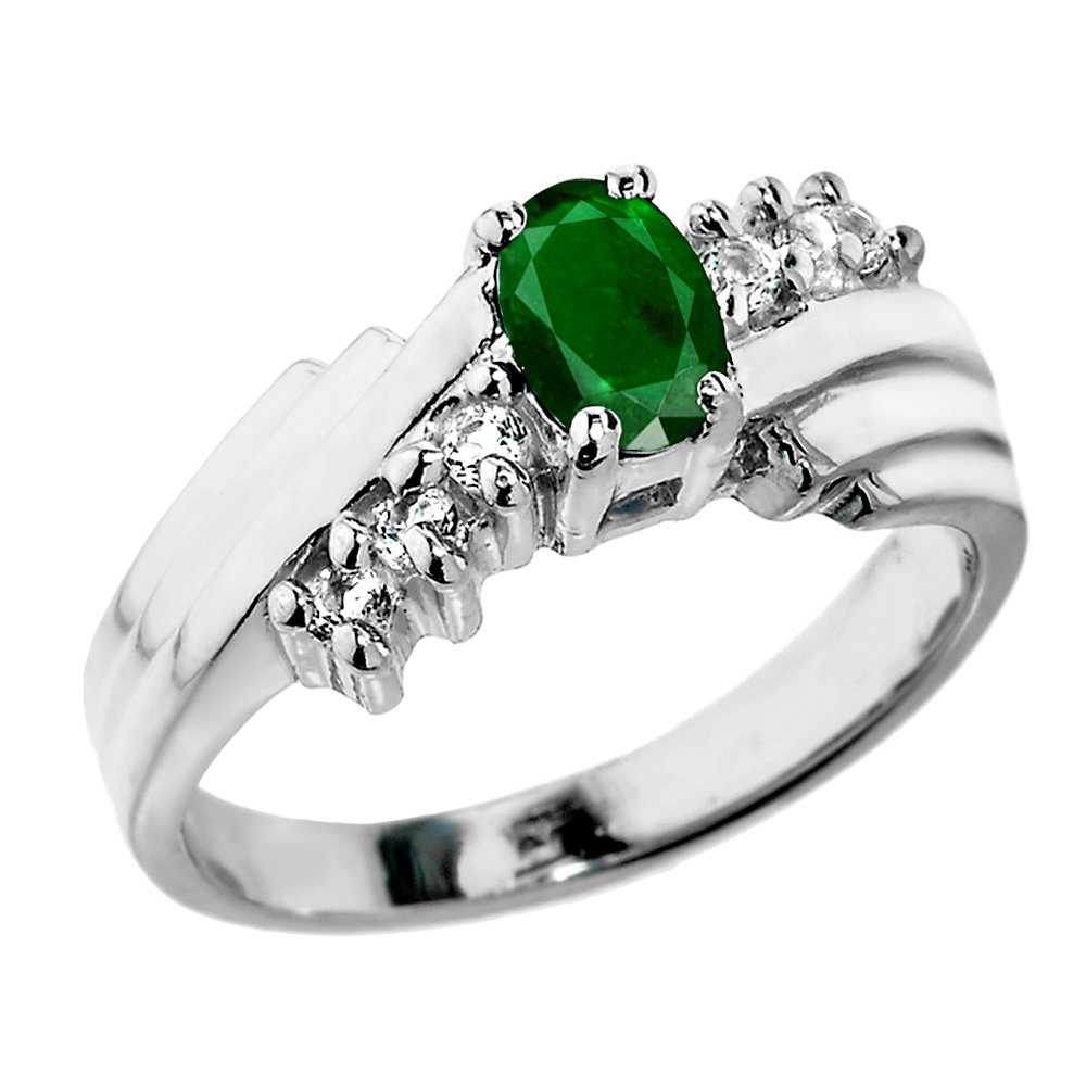 gemstone rings Sterling Silver White Topaz and Emerald Ladies Ring (Size 11)