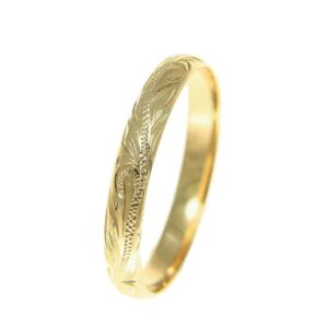 Arthur's Jewelry 14K solid yellow gold hand engraved Hawaiian scroll band ring 3mm size 11.5