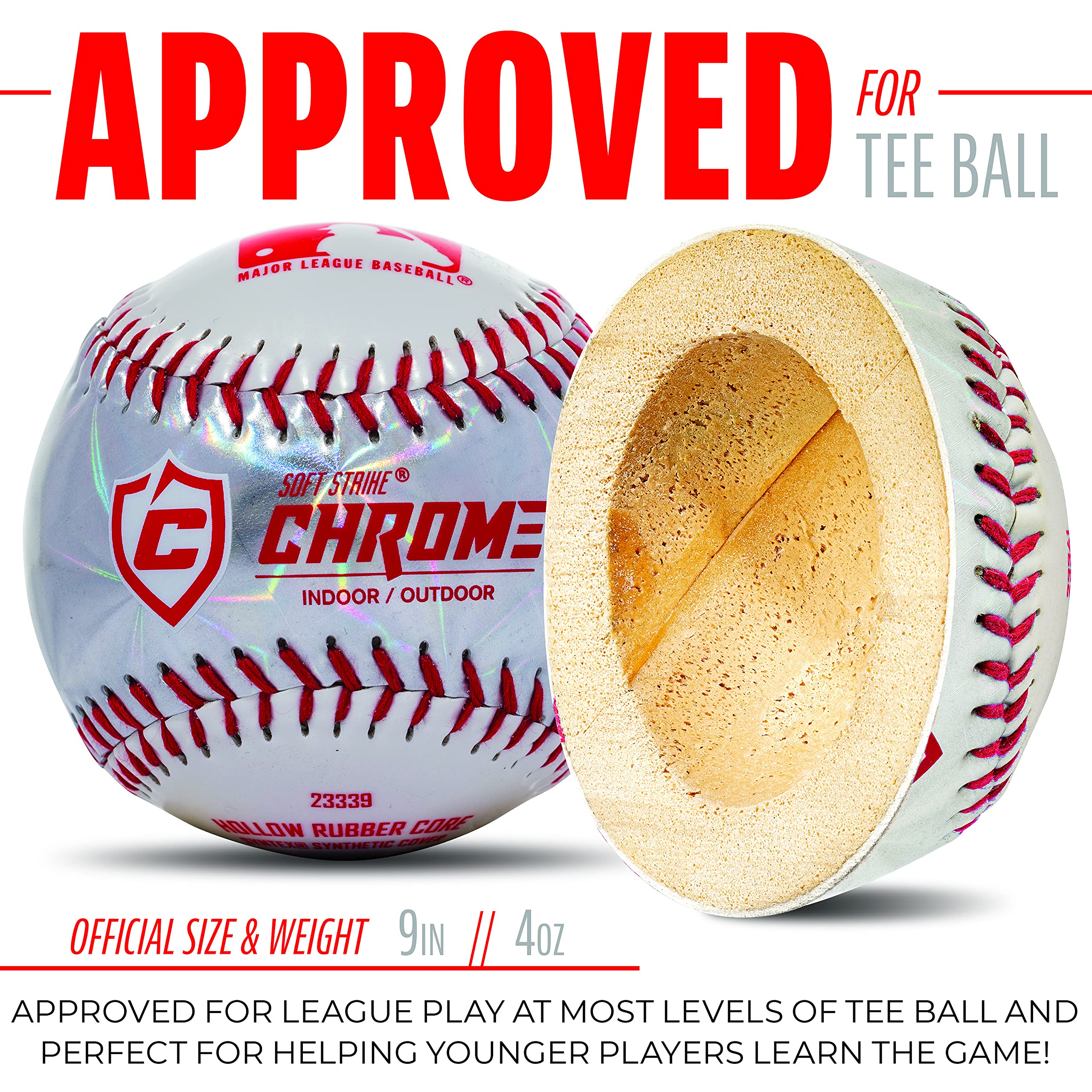 Franklin Sports - Soft Strike® - Hollow Core Chrome Teeball - MLB - Youth Tball - Baseball + Softball - Indoor & Outdoor Use