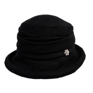 comhats winter cloche bucket hat for women wool elegant dress 1920s vintage fedora bowler church derby party ladies medium black