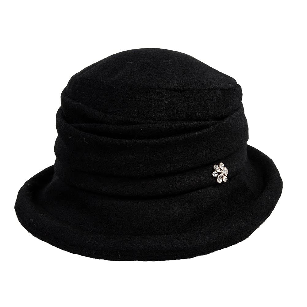 Comhats Winter Cloche Bucket Hat for Women Wool Elegant Dress 1920s Vintage Fedora Bowler Church Derby Party Ladies Medium Black