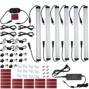 litever kitchen under cabinet led lighting kit plug-in, super bright, 6 pcs 12 inches light bars, daylight white, 31w 2000 lumen, perfect for kitchen cabinet counter shelf-(6 bars kit-5000k)