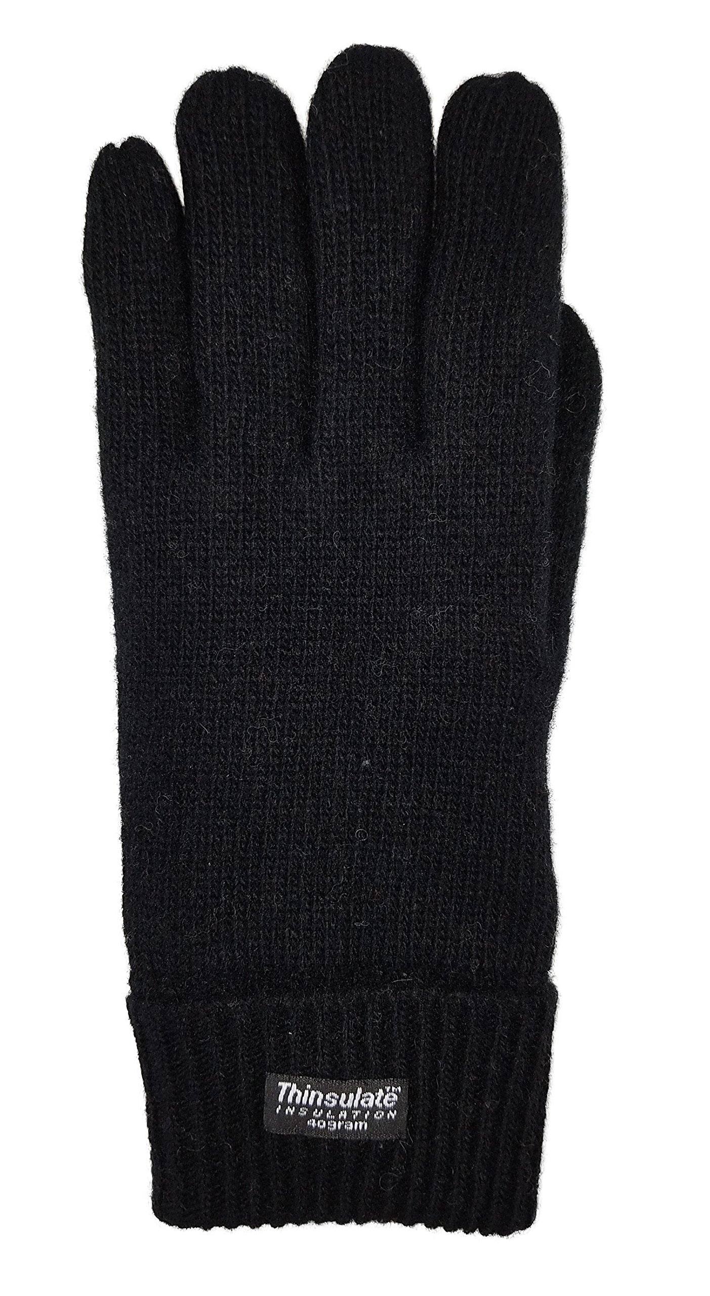 BRUCERIVER Men Pure Wool Knitted Gloves with Thinsulate Lining Size L/XL (Black)