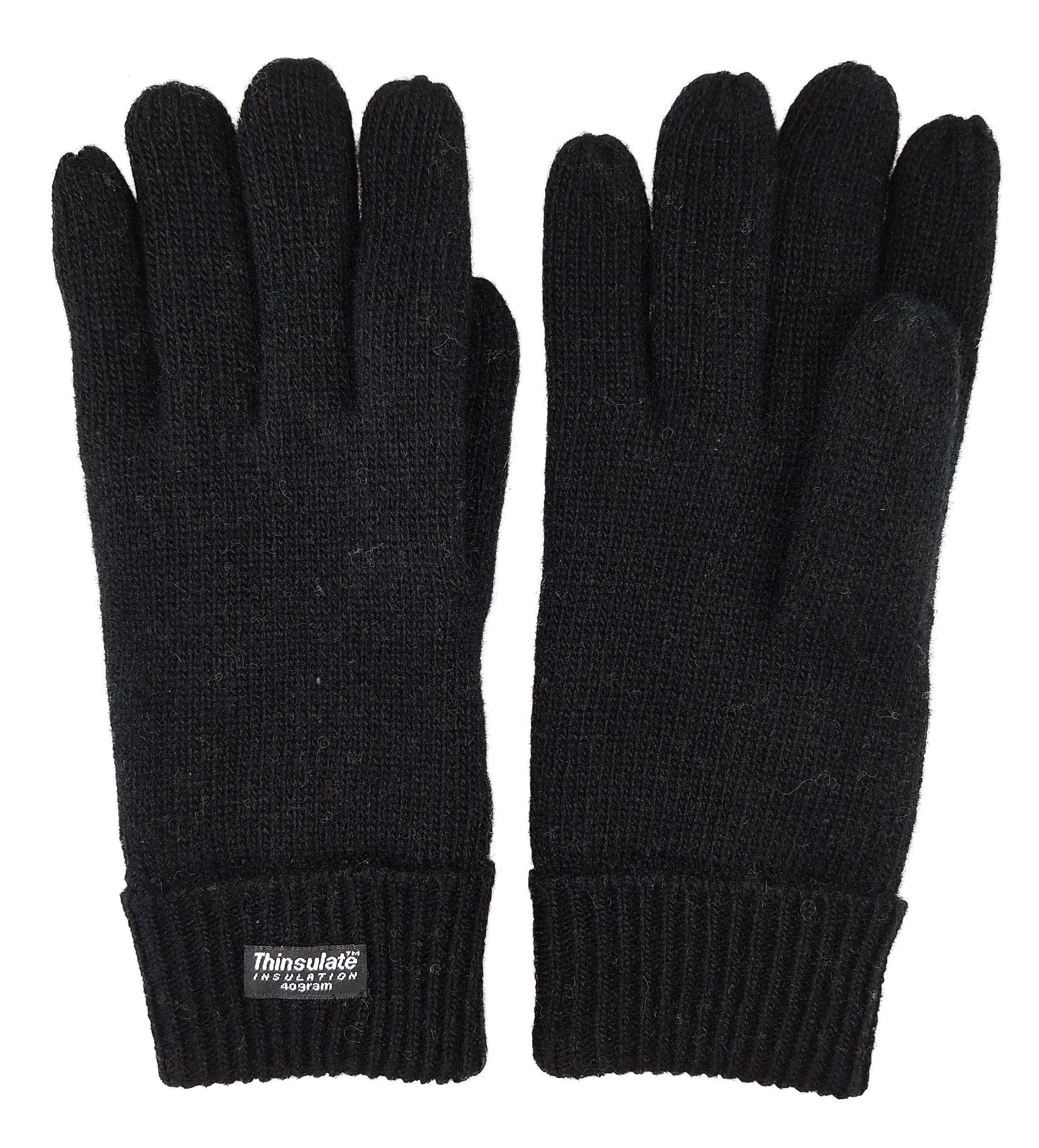 BRUCERIVER Men Pure Wool Knitted Gloves with Thinsulate Lining Size L/XL (Black)