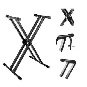 kadence keyboard stand - heavy-duty piano stand (nk13-3kg dual braced) - piano keyboard stand with locking straps - keyboard double x stand - keyboard music stand for kids & adults (black)