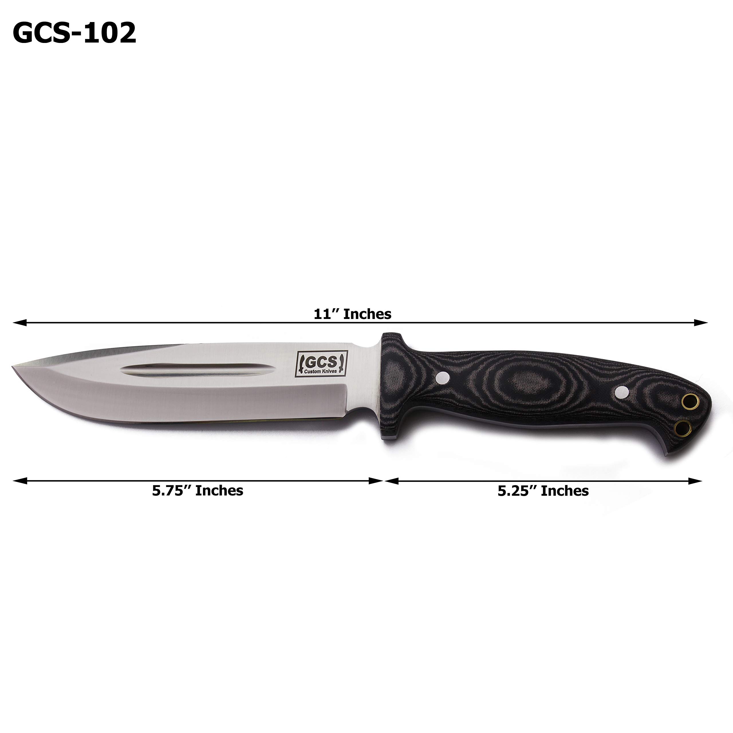 Handmade D2 Tool Steel Hunting Survival Knife with Micarta Handle, Leather Sheath, and Sharpening Stone - GCS102