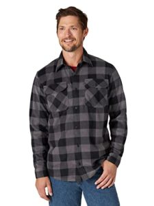 wrangler authentics men's long sleeve heavyweight fleece shirt gray buffalo plaid medium