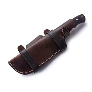 GCS Handmade Bushcraft Survival Knife - Tactical, Hunting, Camping with Grippy Micarta Handle, D2 Tool Steel, Leather Sheath; Left Hand Cross Draw & Right Hand Scout Carry - GCS115