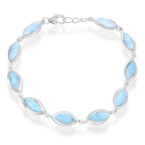 sterling silver 7.5" marquise natural larimar link bracelet