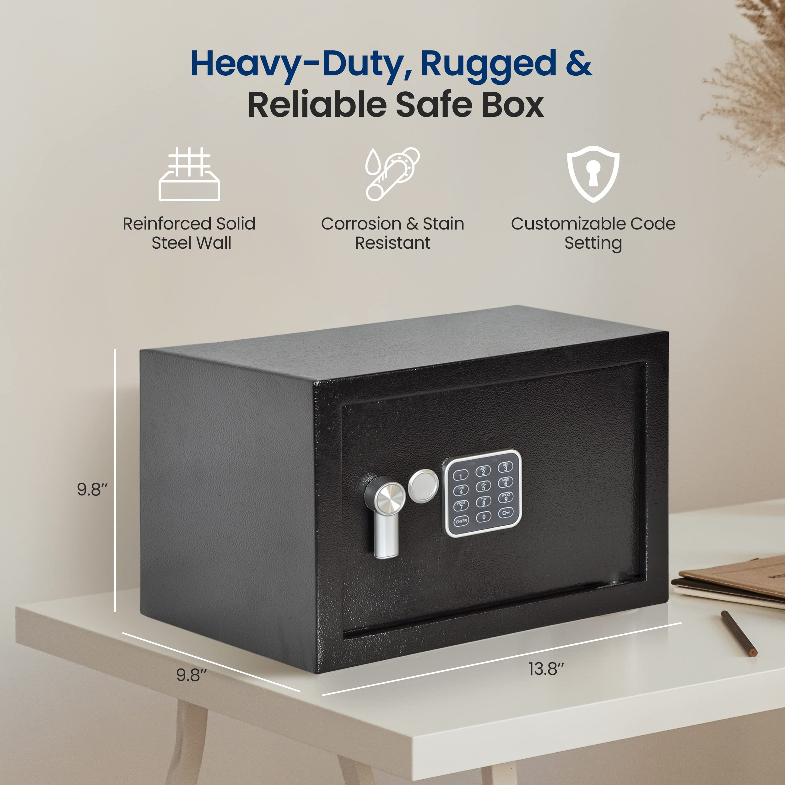 Serene Life Home Security Electronic Lock Box - Safe with Mechanical Override, Digital Combination Lock Safe, LED Low Battery Indicator, Includes Mounting Bolts, Keys & (4) x ‘AA’ Batteries SLSFE15