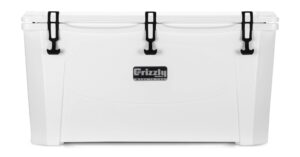 grizzly 100 cooler | 100 qt ice chest durable rotomolded insulated | made in usa | warranty for life | for beach boat camping fishing hunting | g100 | white