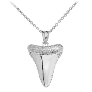 shark tooth lucky pendant necklace in polished 925 sterling silver, 16"