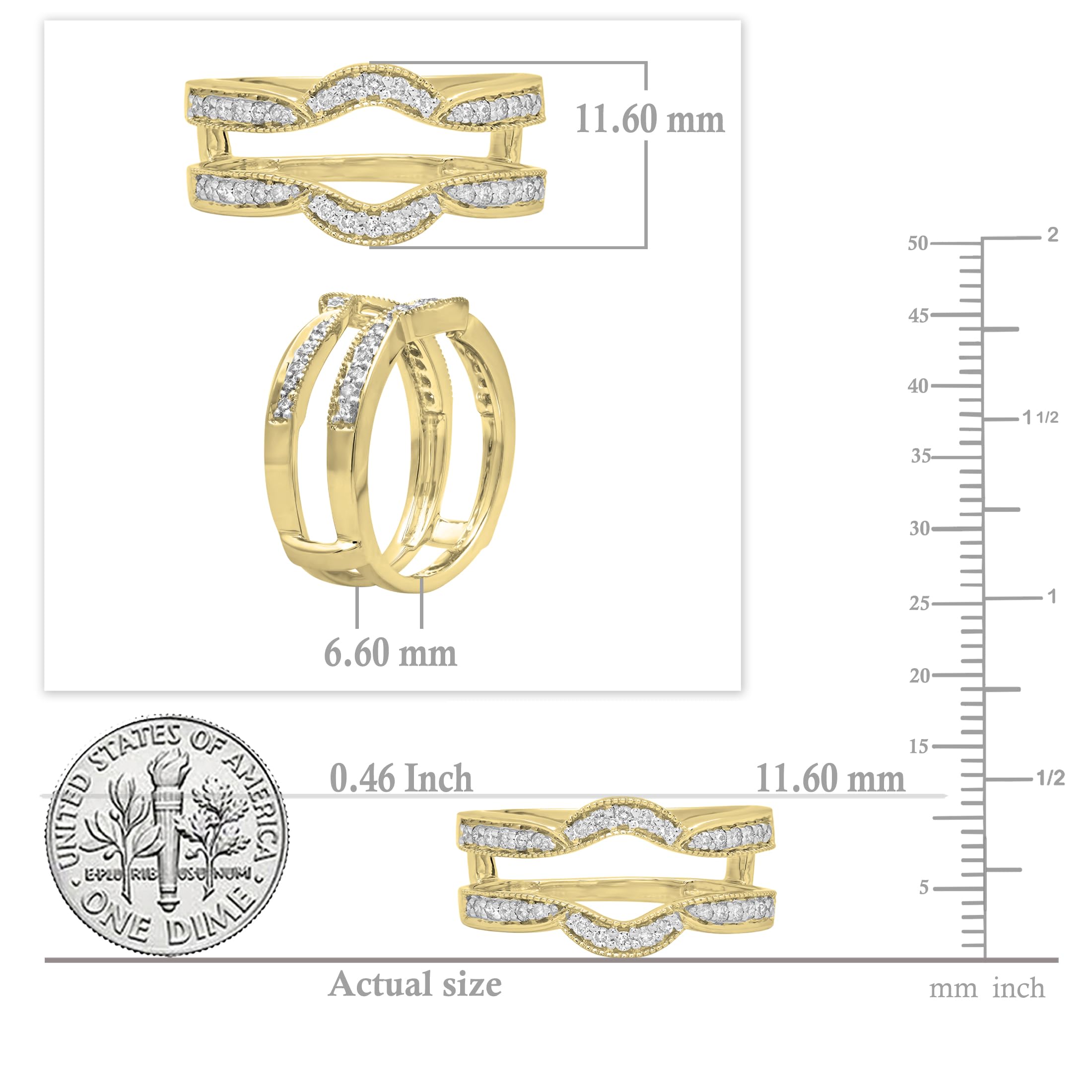 Dazzlingrock Collection 0.34 Carat (ctw) 10K Round Diamond Wedding Enhancer Double Guard Ring 1/3 CT, Yellow Gold, Size 7