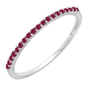 dazzlingrock collection round ruby dainty half eternity style wedding band for women | 14k white gold, size 7