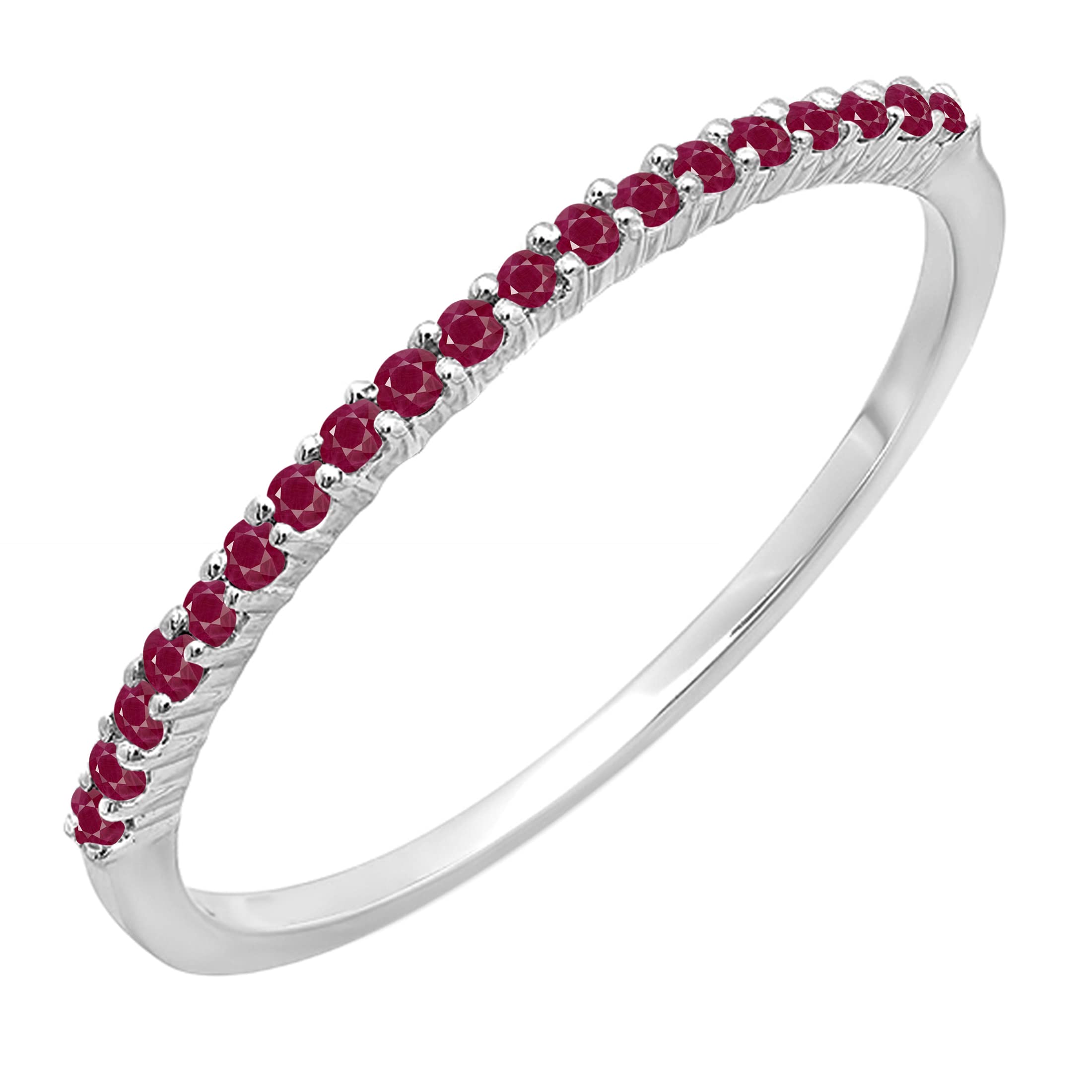 Dazzlingrock Collection Round Ruby Dainty Half Eternity Style Wedding Band For Women | 14K White Gold, Size 7