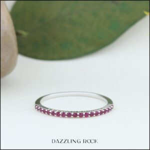 Dazzlingrock Collection Round Ruby Dainty Half Eternity Style Wedding Band For Women | 14K White Gold, Size 7