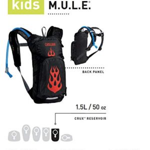 CamelBak Mini M.U.L.E. Kids Hydration Backpack for Hiking and Biking - 50oz, Black/Flames