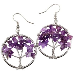 sunyik purple amethst stone dangle earrings for women(silver plated)